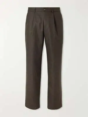 De Bonne Facture Straight-leg Pleated Puppytooth Wool-flannel Trousers - Green