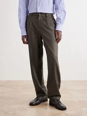 De Bonne Facture Straight-leg Pleated Puppytooth Wool-flannel Trousers