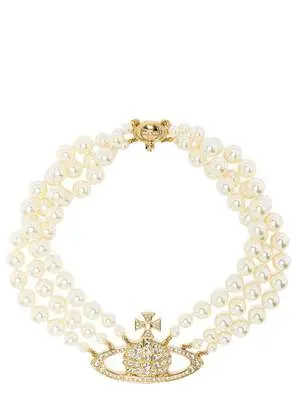 VIVIENNE WESTWOOD Three Row Pearl Bas Relief' Choker - Gold
