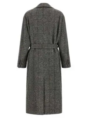Brunello Cucinelli Check Tweed Coat - Gray