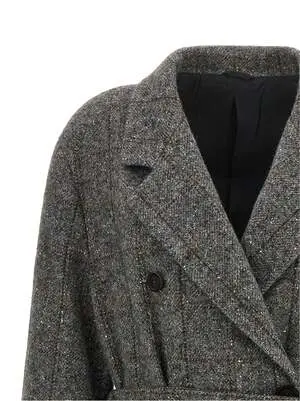 Brunello Cucinelli Check Tweed Coat - Gray