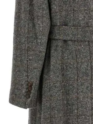 Brunello Cucinelli Check Tweed Coat - Gray