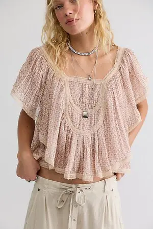 Free People Clara Printed Top - Eggnog Combo