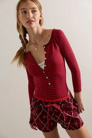 Free People Just Enough Stripe Button-front Bodysuit - Bittersweet Combo