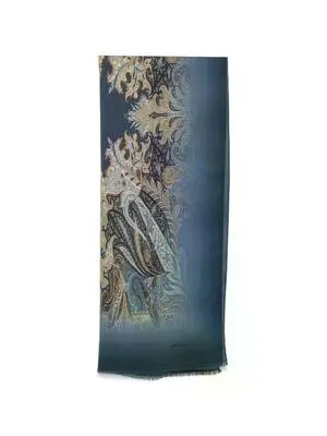 Etro Paisley-print Frayed-edge Scarf - Blue
