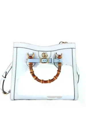 Gucci Diana Nm Logo Bamboo Handle Tote Embossed Leather Small Shoulder Bag - Blue