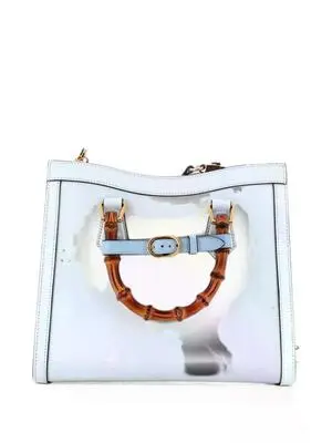 Gucci Diana Nm Logo Bamboo Handle Tote Embossed Leather Small Shoulder Bag - Blue