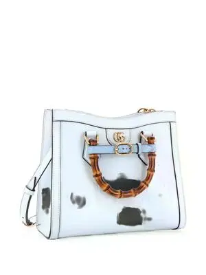 Gucci Diana Nm Logo Bamboo Handle Tote Embossed Leather Small Shoulder Bag - Blue