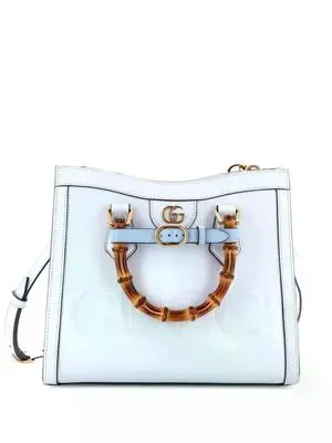 Gucci Diana Nm Logo Bamboo Handle Tote Embossed Leather Small Shoulder Bag - Blue