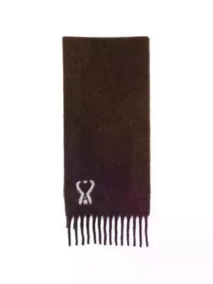 AMI Paris De Coeur Fringed Scarf - Brown