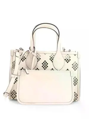 Gucci Convertible Gg Debossed Laser Cut Leather Small Tote Bag - Neutrals