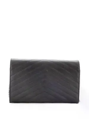 Saint Laurent Classic Monogram Wallet On Chain Matelasse Chevron Leather Medium Crossbody Bag - Grey
