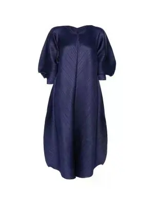Issey Miyake Pleated Puff-sleeve Midi Dress - Blue