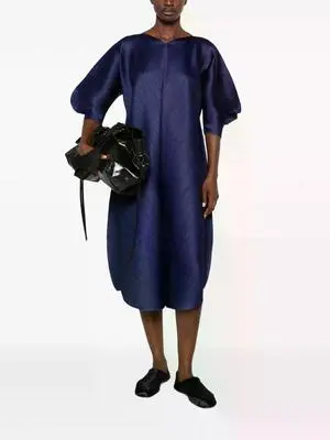 Issey Miyake Pleated Puff-sleeve Midi Dress - Blue