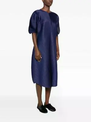 Issey Miyake Pleated Puff-sleeve Midi Dress - Blue