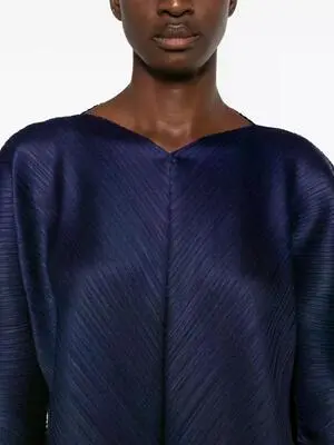 Issey Miyake Pleated Puff-sleeve Midi Dress - Blue
