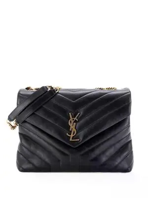 Saint Laurent Loulou Matelasse Chevron Leather Medium Shoulder Bag - Black