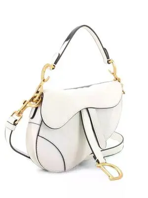 Dior Saddle Handbag With Strap Leather Mini Shoulder Bag - White