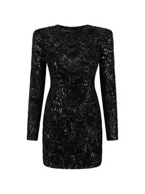 Philipp Plein Embroidered Long-sleeved Mini Dress Crystal Skull - Black