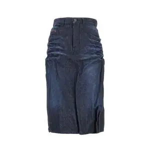 DIESEL® Creased Denim Midi Skirt - Blue