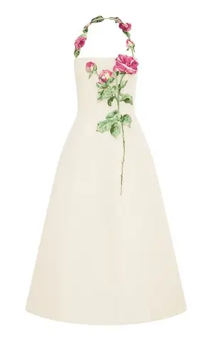 LEO LIN Lynn Embroidered Linen-SIlk Midi Dress