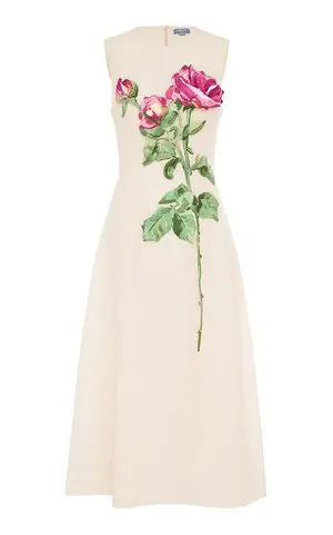 LEO LIN Cleo Embroidered Faille Midi Dress - Ivory