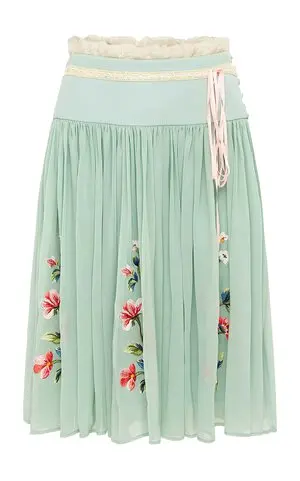 LEO LIN Nellie Embroidered Chiffon Midi Skirt - Light Blue