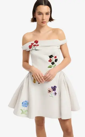 LEO LIN Camille Embroidered Cotton-linen Mini Dress