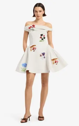LEO LIN Camille Embroidered Cotton-linen Mini Dress