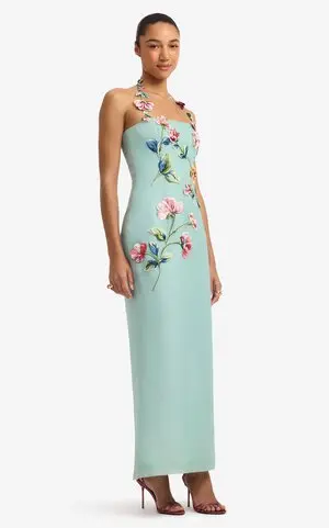 LEO LIN Rayna Embroidered Linen-silk Maxi Dress