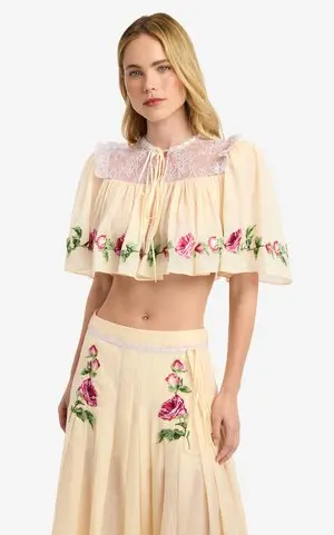 LEO LIN Remi Cape-sleeve Embroidered Top