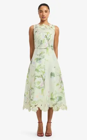 LEO LIN Cleo Applique Linen-silk Midi Dress
