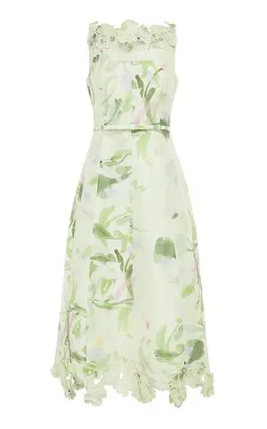 LEO LIN Cleo Applique Linen-silk Midi Dress - Green