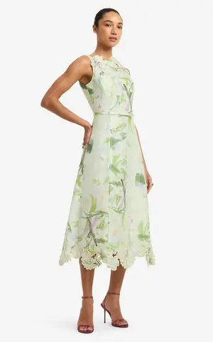 LEO LIN Cleo Applique Linen-silk Midi Dress