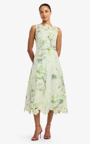 LEO LIN Cleo Applique Linen-silk Midi Dress