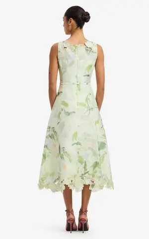 LEO LIN Cleo Applique Linen-silk Midi Dress