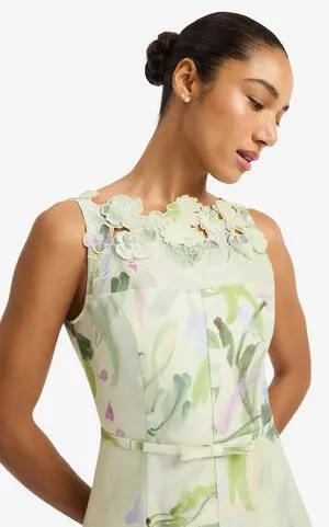 LEO LIN Cleo Applique Linen-silk Midi Dress