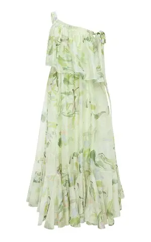 LEO LIN Everleigh One-shoulder Linen-blend Maxi Dress - Green