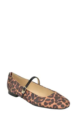 Tommy Hilfiger Savoyn Faux Leather Mary Jane Flat Tan Multi Leopard