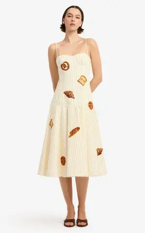 LEO LIN Marisol Embroidered Cotton Midi Dress