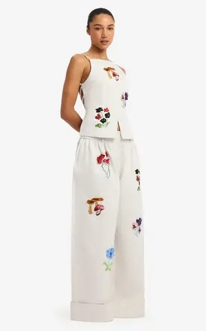 LEO LIN Marlowe Embroidered Cotton-linen Top
