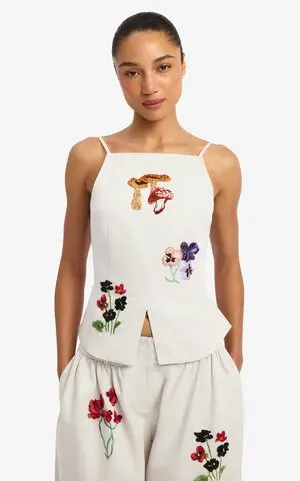 LEO LIN Marlowe Embroidered Cotton-linen Top