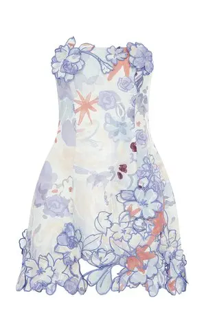 LEO LIN Roselle Applique Linen-SIlk Mini Dress