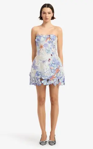 LEO LIN Roselle Applique Linen-silk Mini Dress - Multi