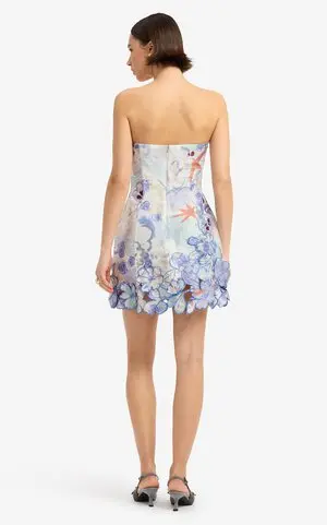 LEO LIN Roselle Applique Linen-silk Mini Dress - Multi