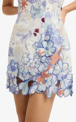 LEO LIN Roselle Applique Linen-silk Mini Dress - Multi