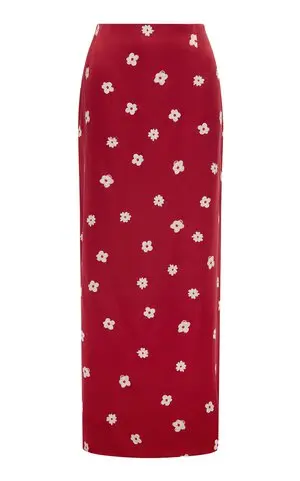 LEO LIN Talia Satin Maxi Skirt - Red