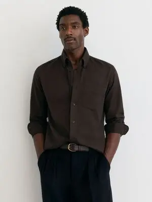 REISS Hunt Cotton Flannel Button-down Shirt Regular-fit Dark Brown