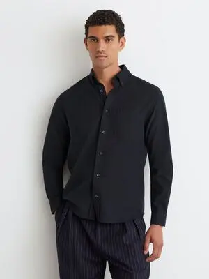 REISS Hunt Cotton Flannel Button-down Shirt Regular-fit - Navy