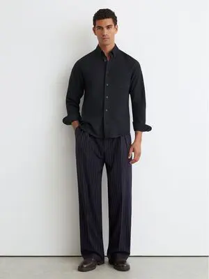 REISS Hunt Cotton Flannel Button-down Shirt Regular-fit - Navy